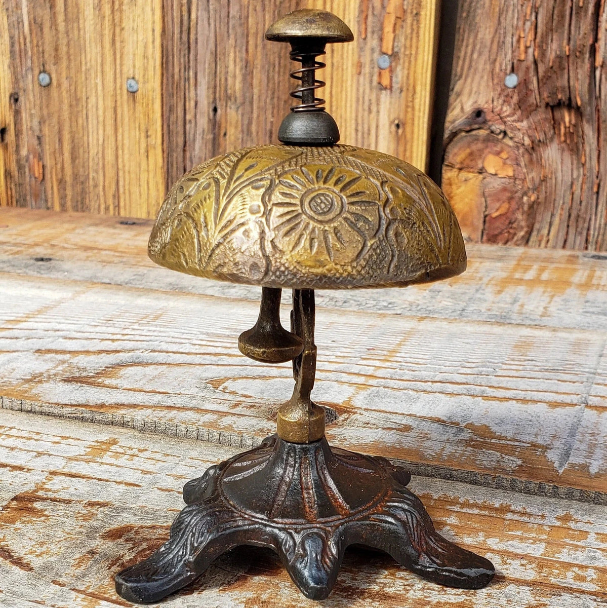 Antiqued Brass Desk Bell On Cast Iron Base - Store Counter Bell- Retai ...