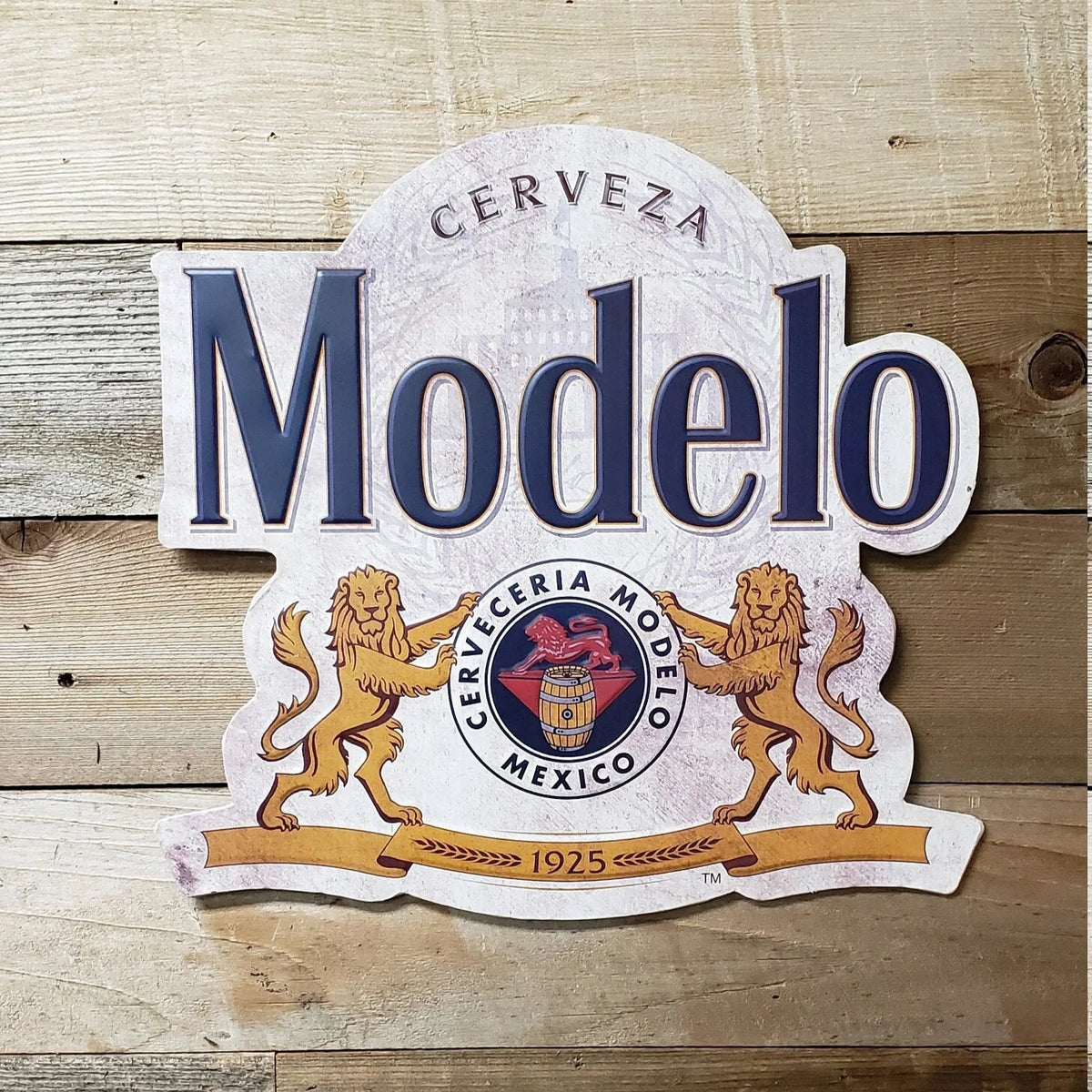 Modelo Seal Embossed and Shaped Metal Sign – Iron Forged Tavern