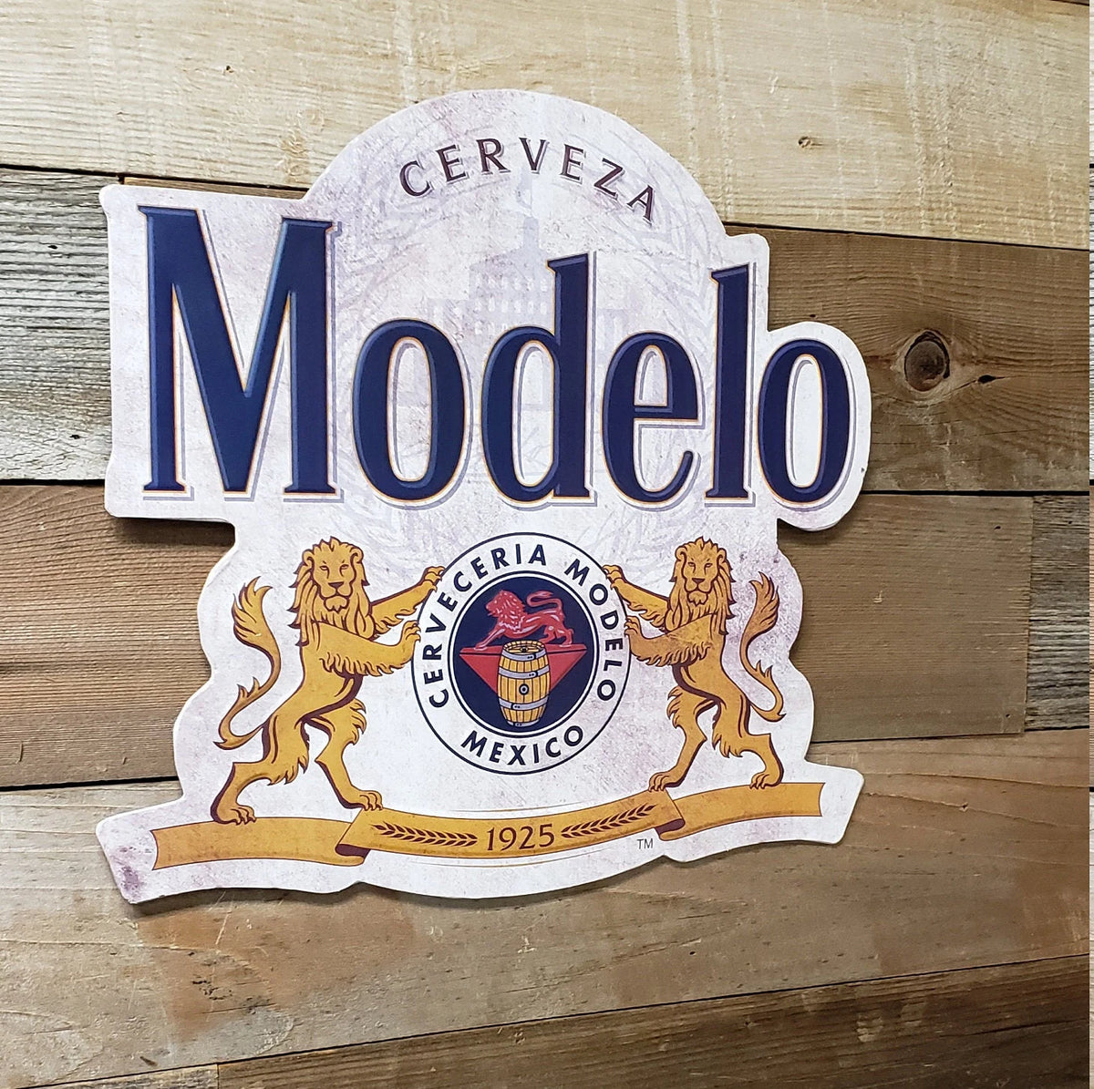 Modelo Seal Embossed and Shaped Metal Sign – Iron Forged Tavern