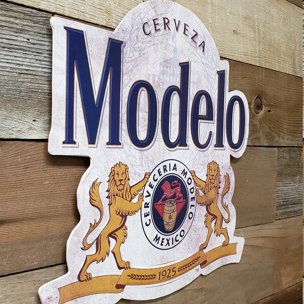 Modelo Seal Embossed and Shaped Metal Sign – Iron Forged Tavern