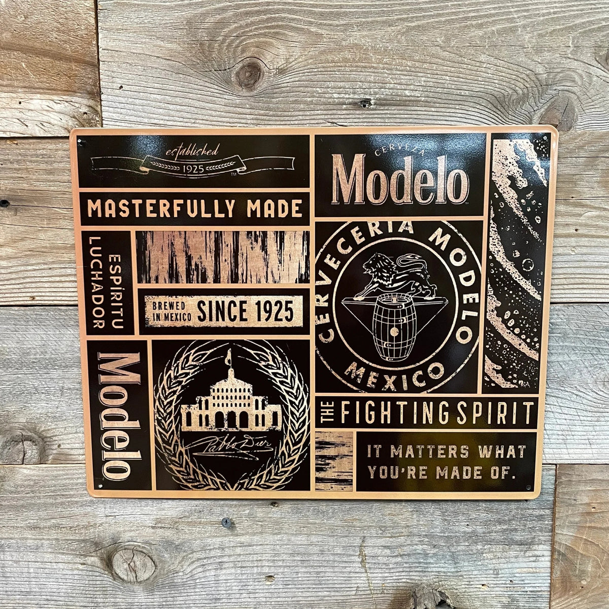 Modelo Collage Beer Advertising Metal Sign – Iron Forged Tavern