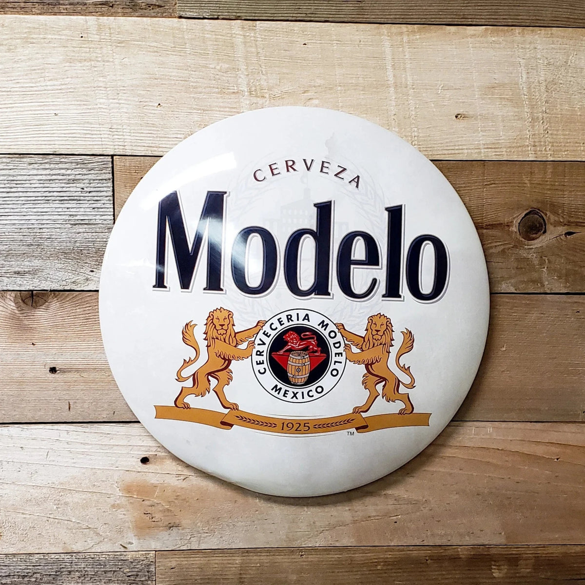Modelo Seal Logo Round Domed Shaped Metal Sign – Iron Forged Tavern