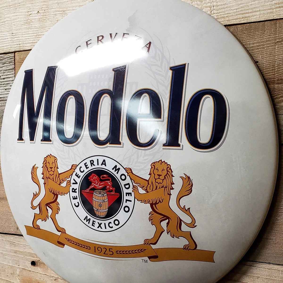 Modelo Seal Logo Round Domed Shaped Metal Sign – Iron Forged Tavern