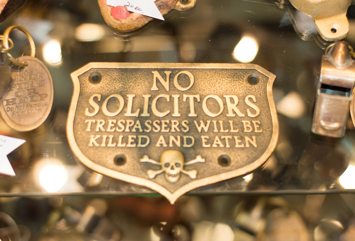 No Solicitors Sign Pirate Warning Retro No Trespassing Brass Sign Funn ...
